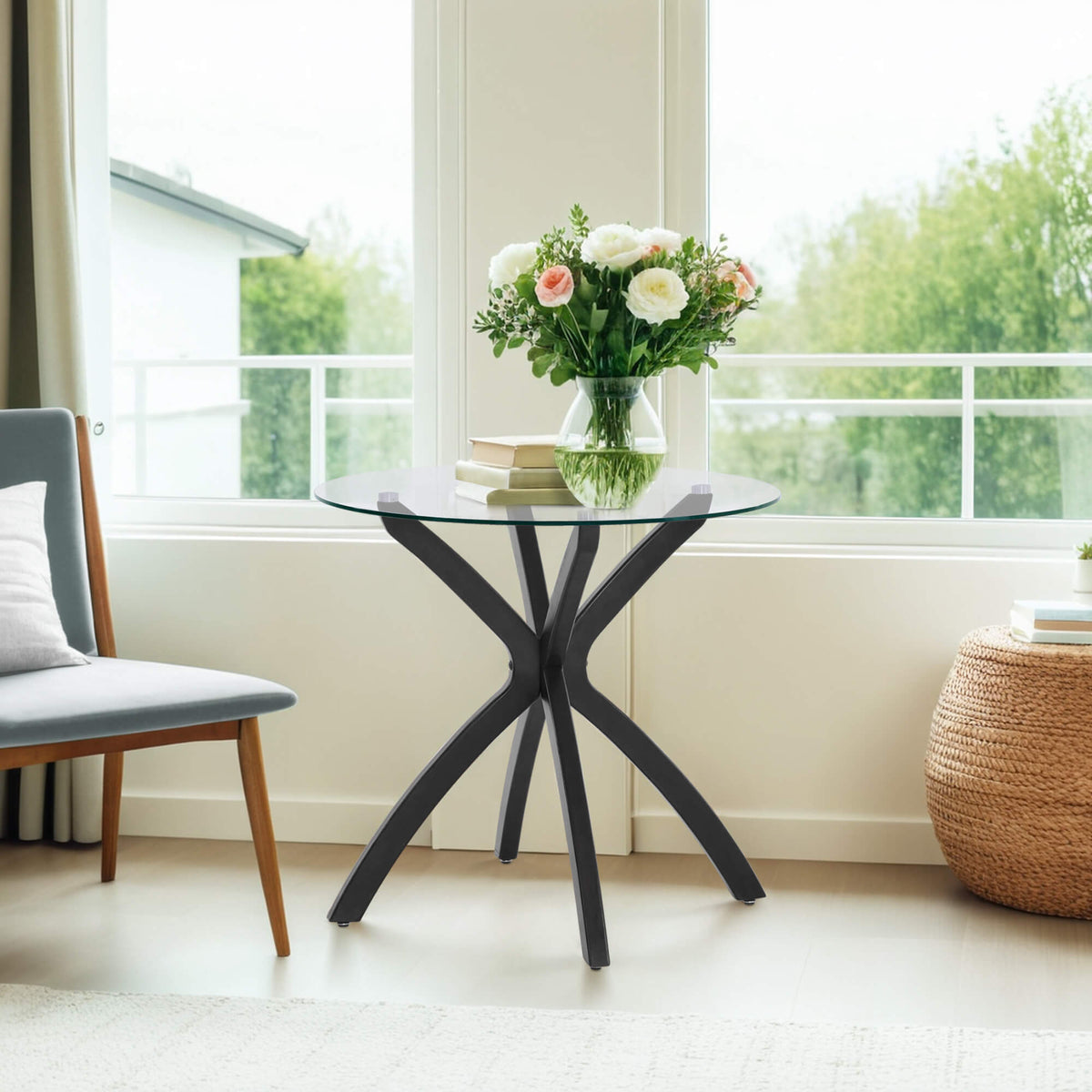 ivinta Round Glass Dining Table for 4, 31.5-Inch Kitchen Table with Te ...