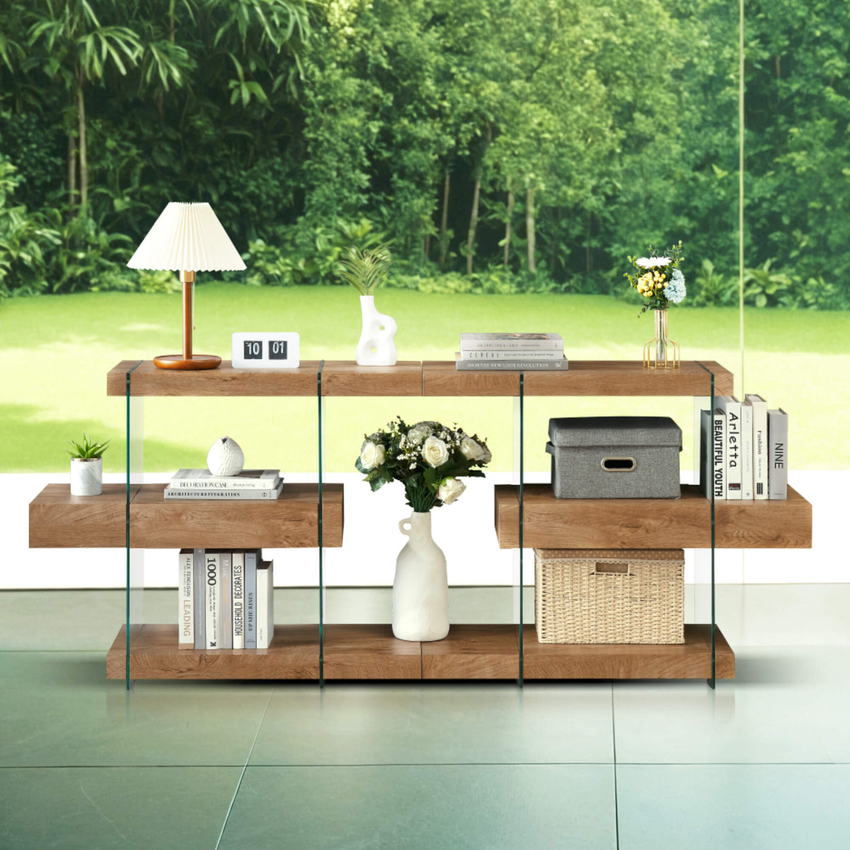 ivinta Glass Console Table with Storage Shelves, 5104 – Ivinta