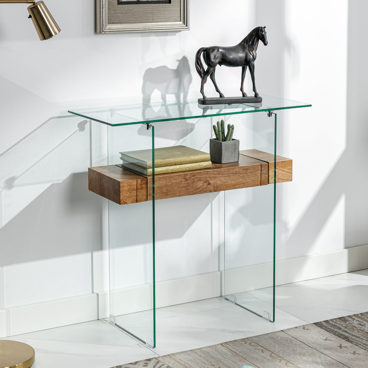 ivinta Narrow Glass Console Table with Storage, 31.5'' Modern Sofa Tab ...