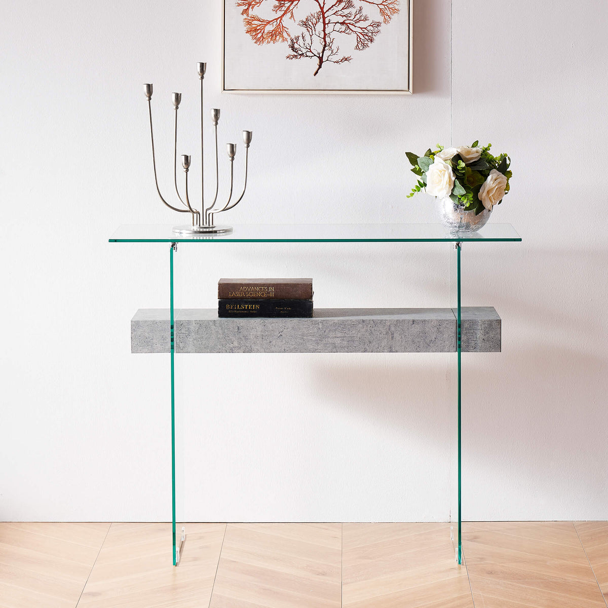 ivinta Glass Console Table with Storage, Small Narrow Entryway Table f ...